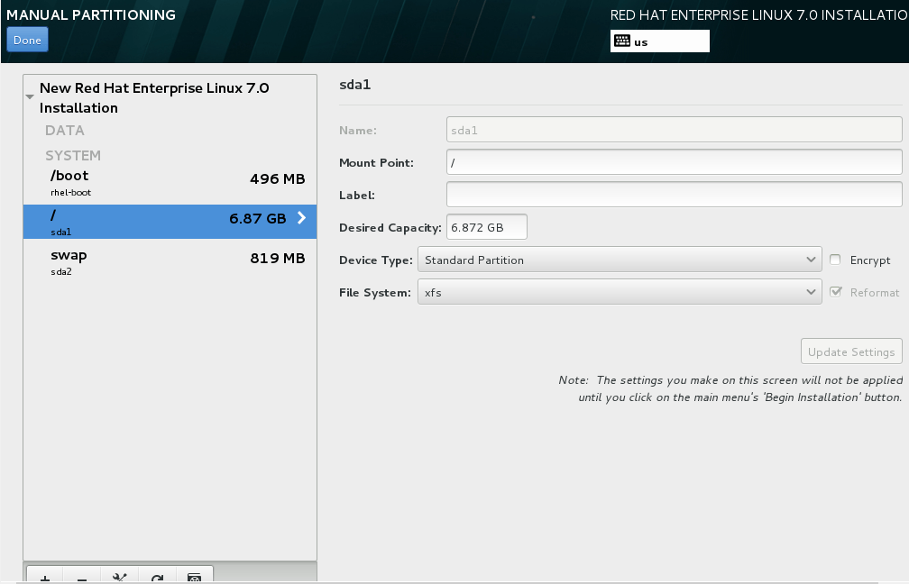 Installation of Red Hat Enterprise Linux 7 (RHEL 7)